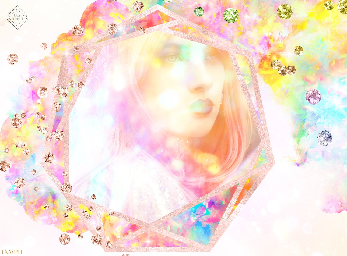 Opal Frame Clipart Colorful Rainbow Neon Border Graphics - Etsy