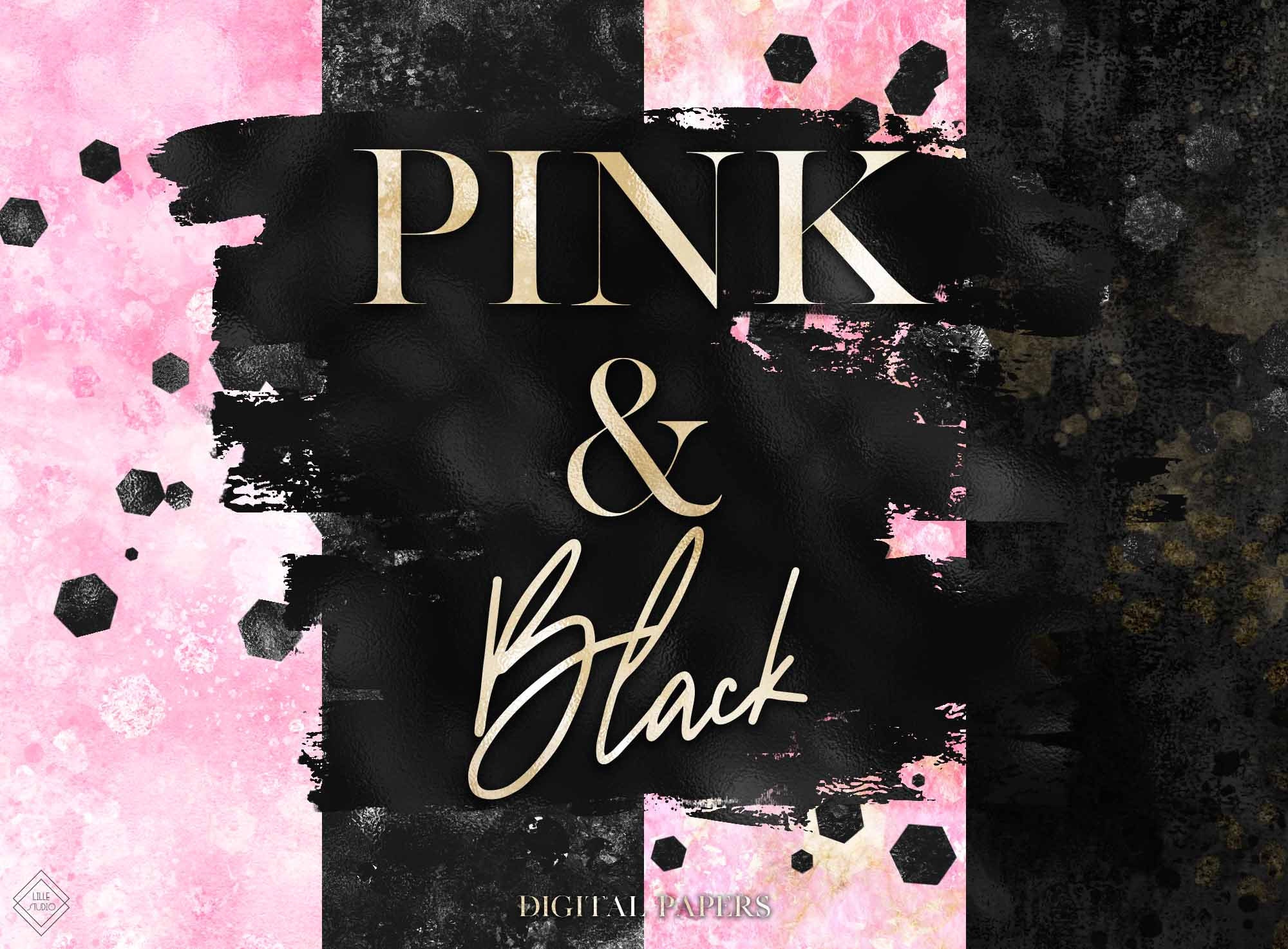 Pink & Black Digital Paper: Glam Gold Watercolor Backgrounds (digital ...