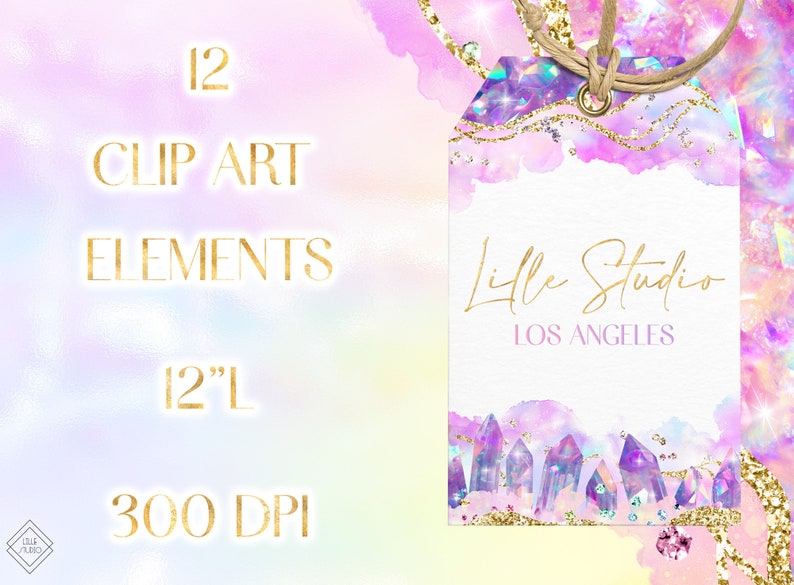 12 Quartz Crystal Geode Borders: Watercolor Pastel Clip Art PNG With ...