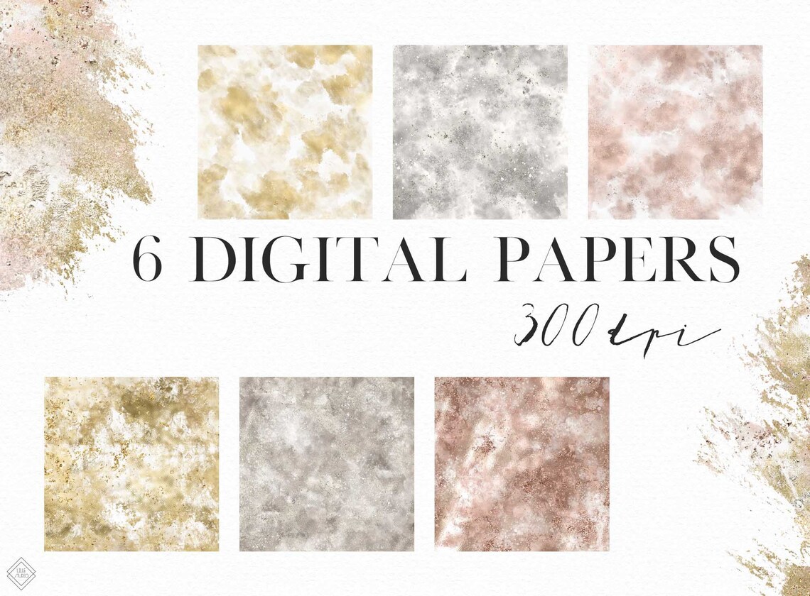 Luxury Rose Gold Silver Digital Paper Glam Watercolor - Etsy