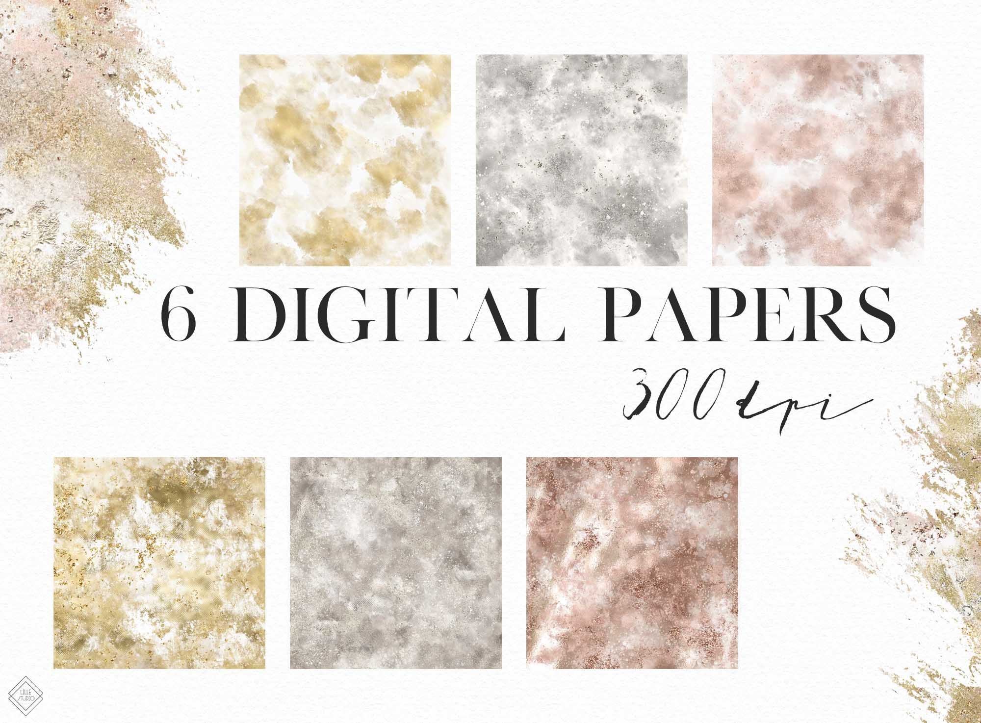 Luxury Rose Gold Silver Digital Paper Glam Watercolor - Etsy