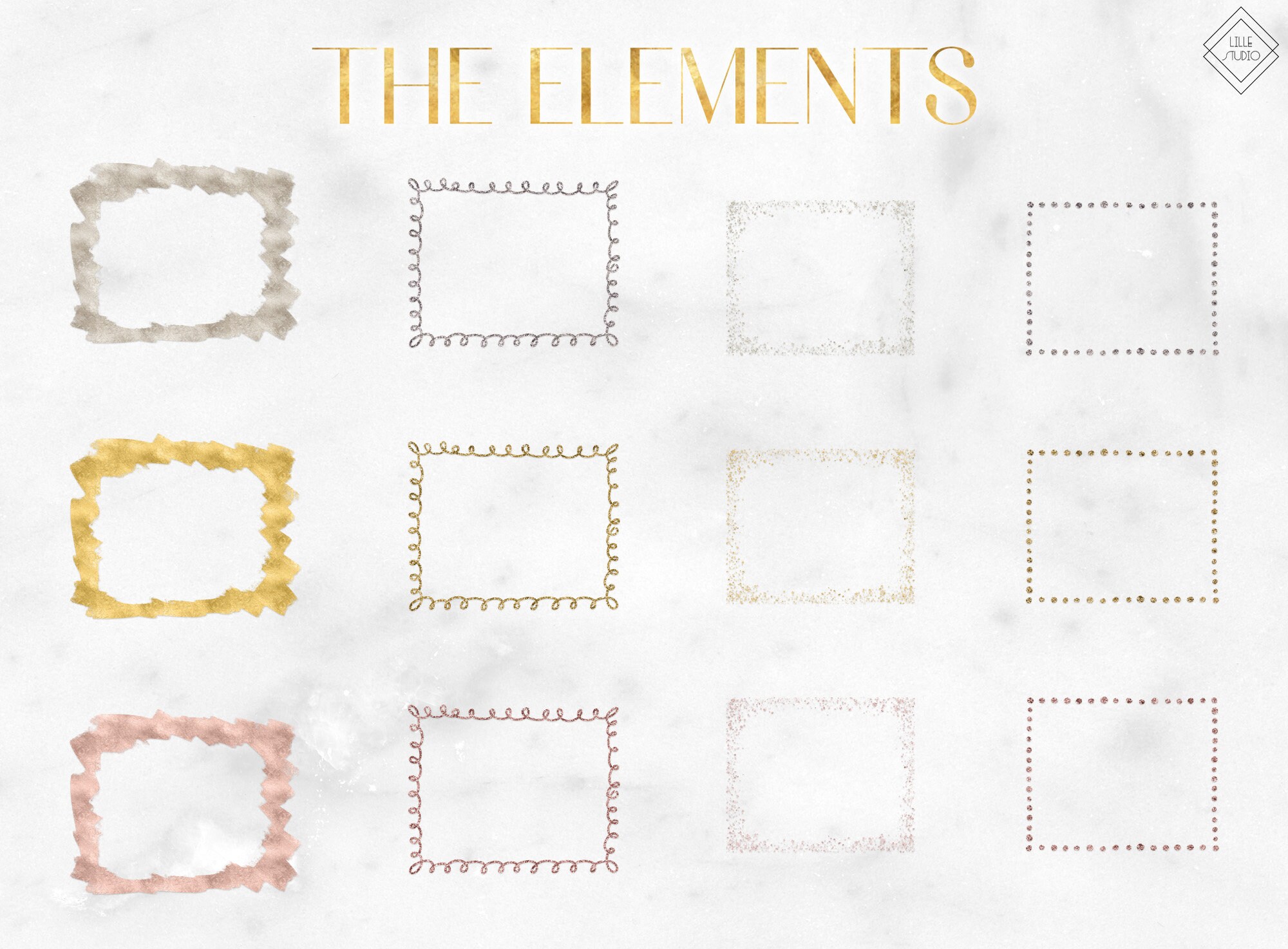 Rose Gold Silver Digital Frames Border Clipart Glam Foil | Etsy