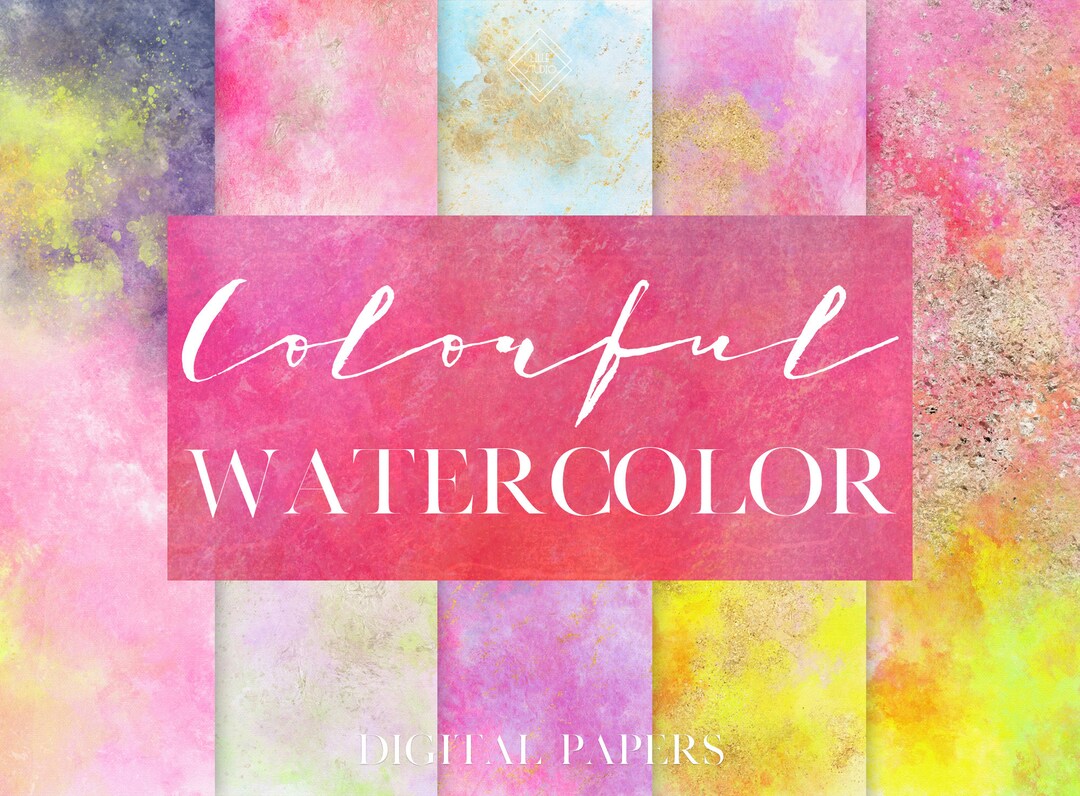 Colorful Rainbow Watercolor Digital Paper - Neon Pink Blue Silver Gold ...