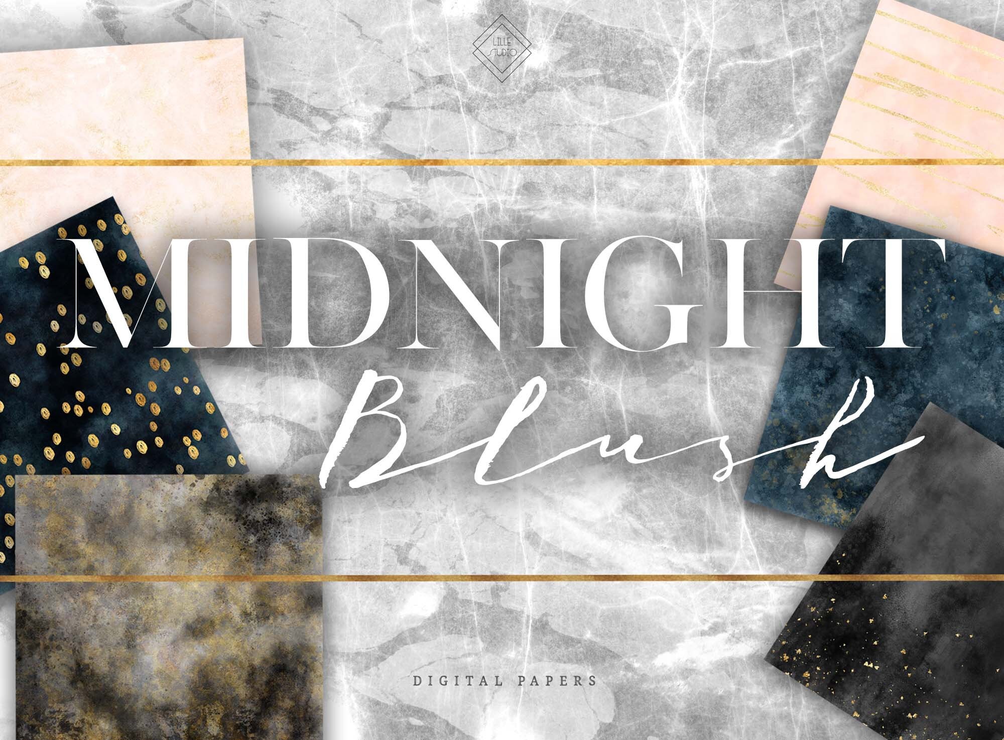 Midnight Navy Blue Watercolor Digital Paper Abstract Blush | Etsy