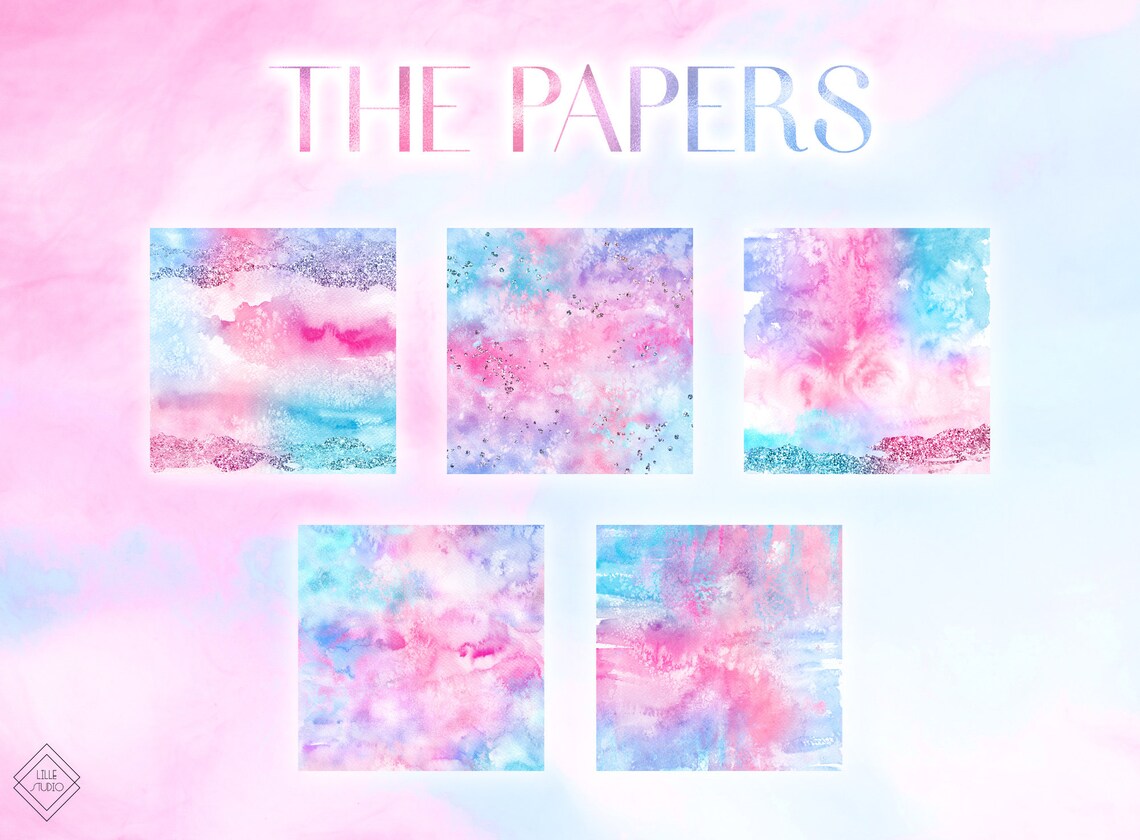 Pastel Pink Blue Purple Watercolor Digital Paper Backgrounds | Etsy