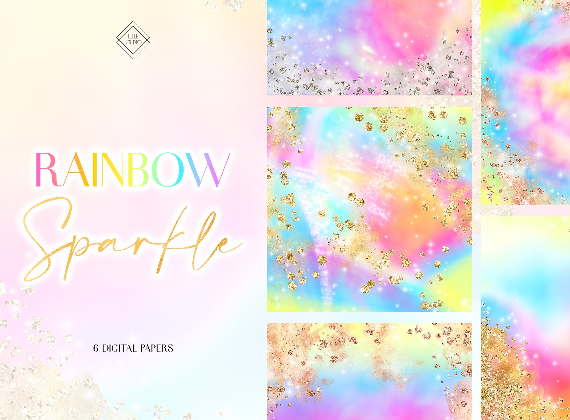 Rainbow Glitter Digital Paper Colorful Neon Gradient - Etsy