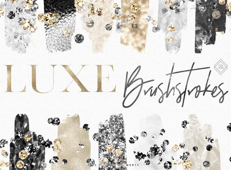 Glam Marble Brush Strokes Clipart Black Gold Stroke Clipart - Etsy