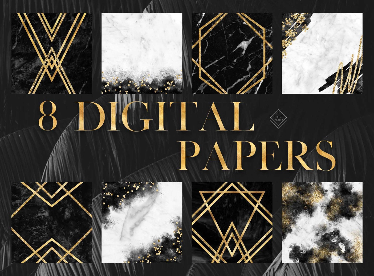 Black Gold Marble Digital Paper Geometric Black White Marble | Etsy