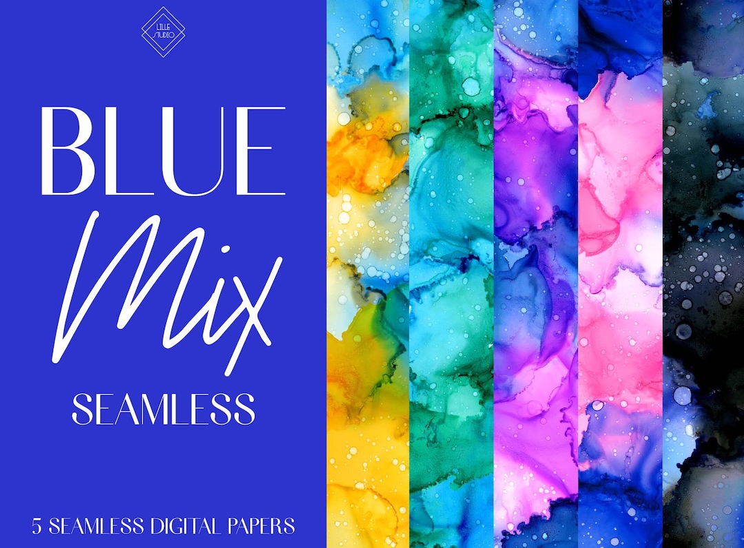 Blue Alcohol Ink Seamless Digital Paper: Abstract Colorful Watercolor ...