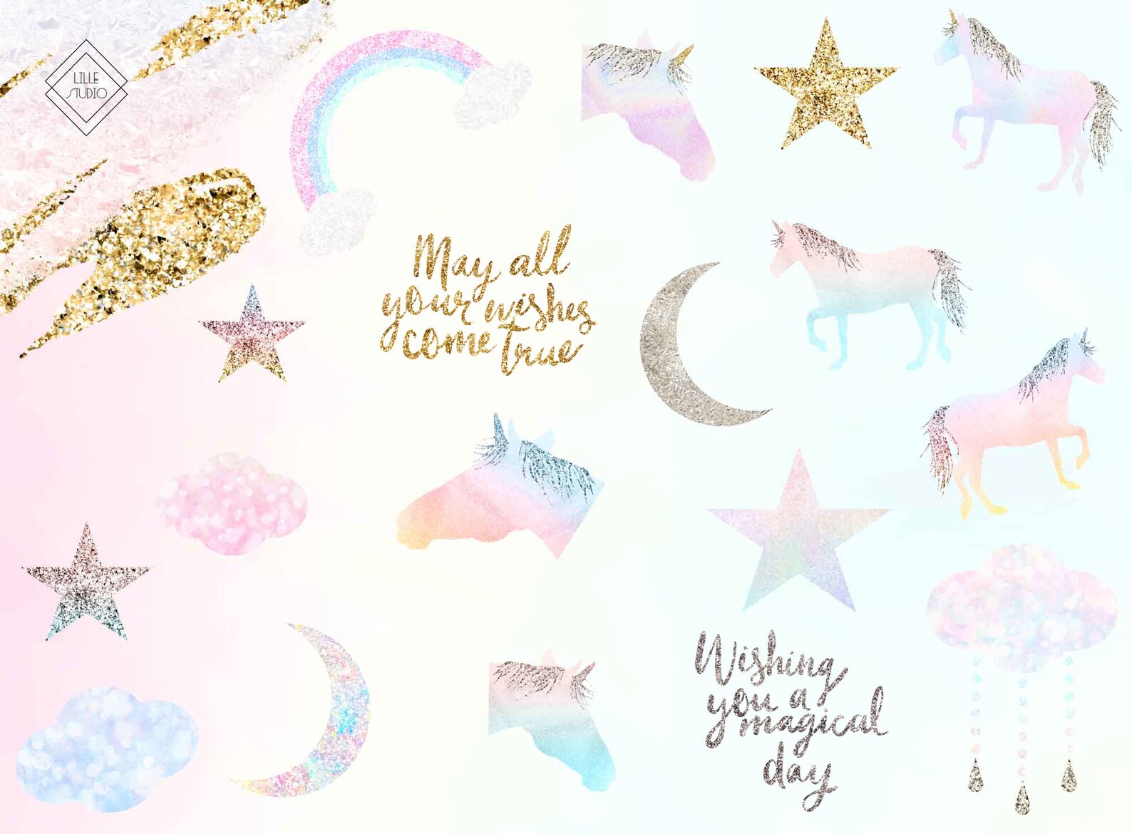 Pastel Rainbow Unicorn Clipart Glitter Birthday Party Clip - Etsy