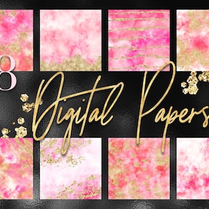 Pink Gold Digital Paper - Watercolor Glitter Background - Water Color ...