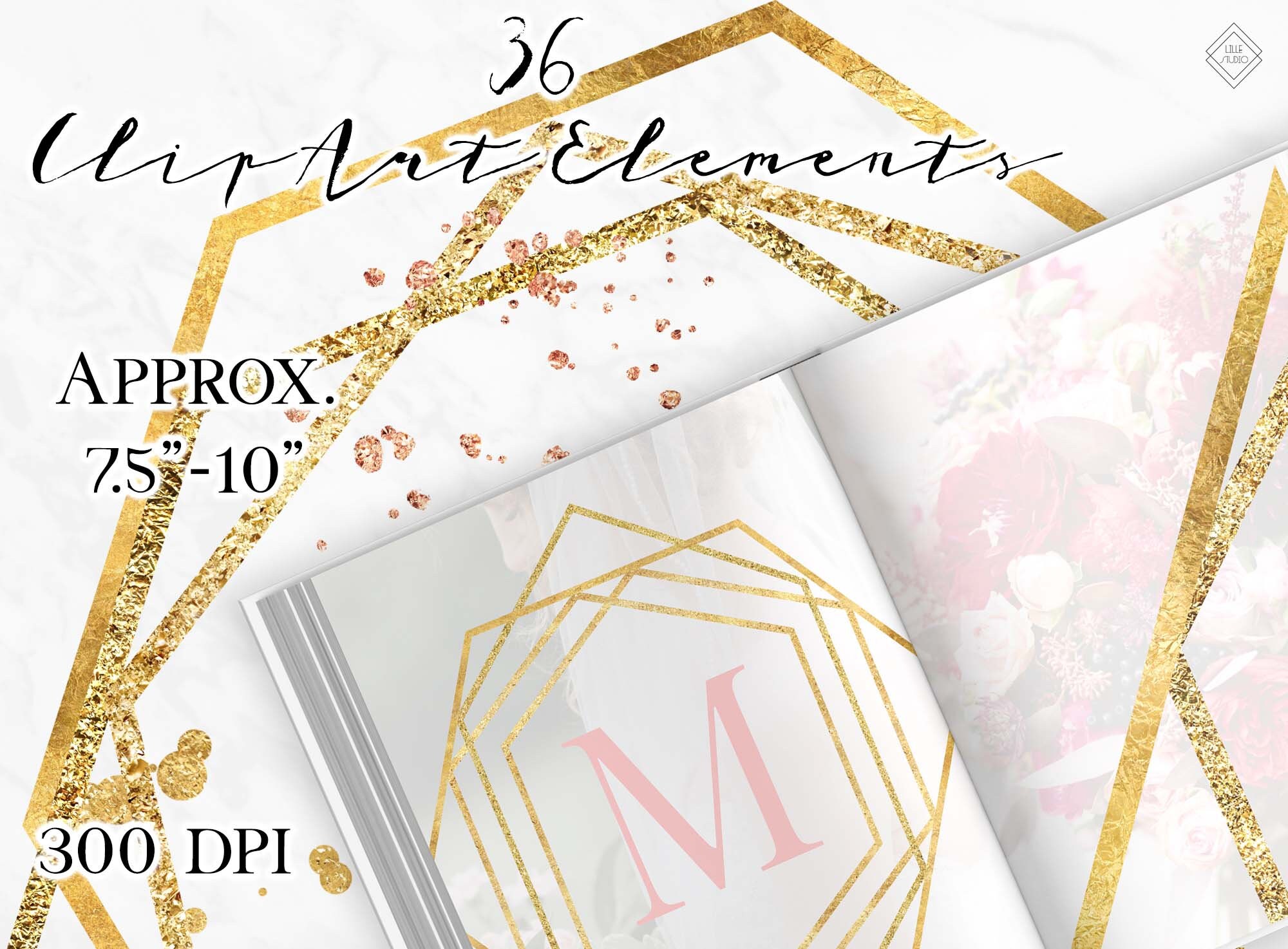 Geometric Frame Clipart Rose Gold Silver Frames Clip Art - Etsy UK