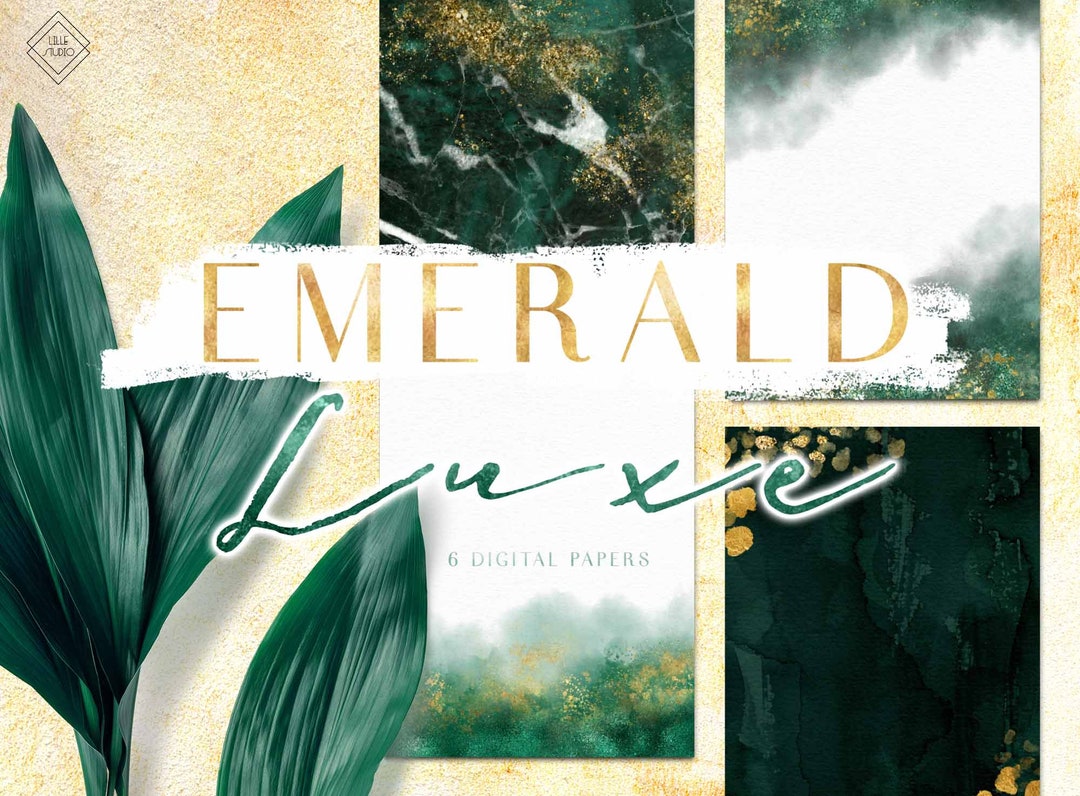 Emerald Green Gold Digital Paper - Watercolor Marble Background ...