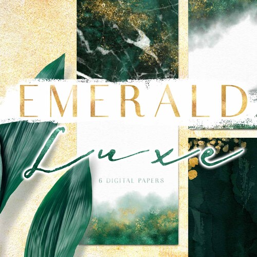 Emerald Green Watercolor Digital Paper Gold Foil Papers Gold - Etsy