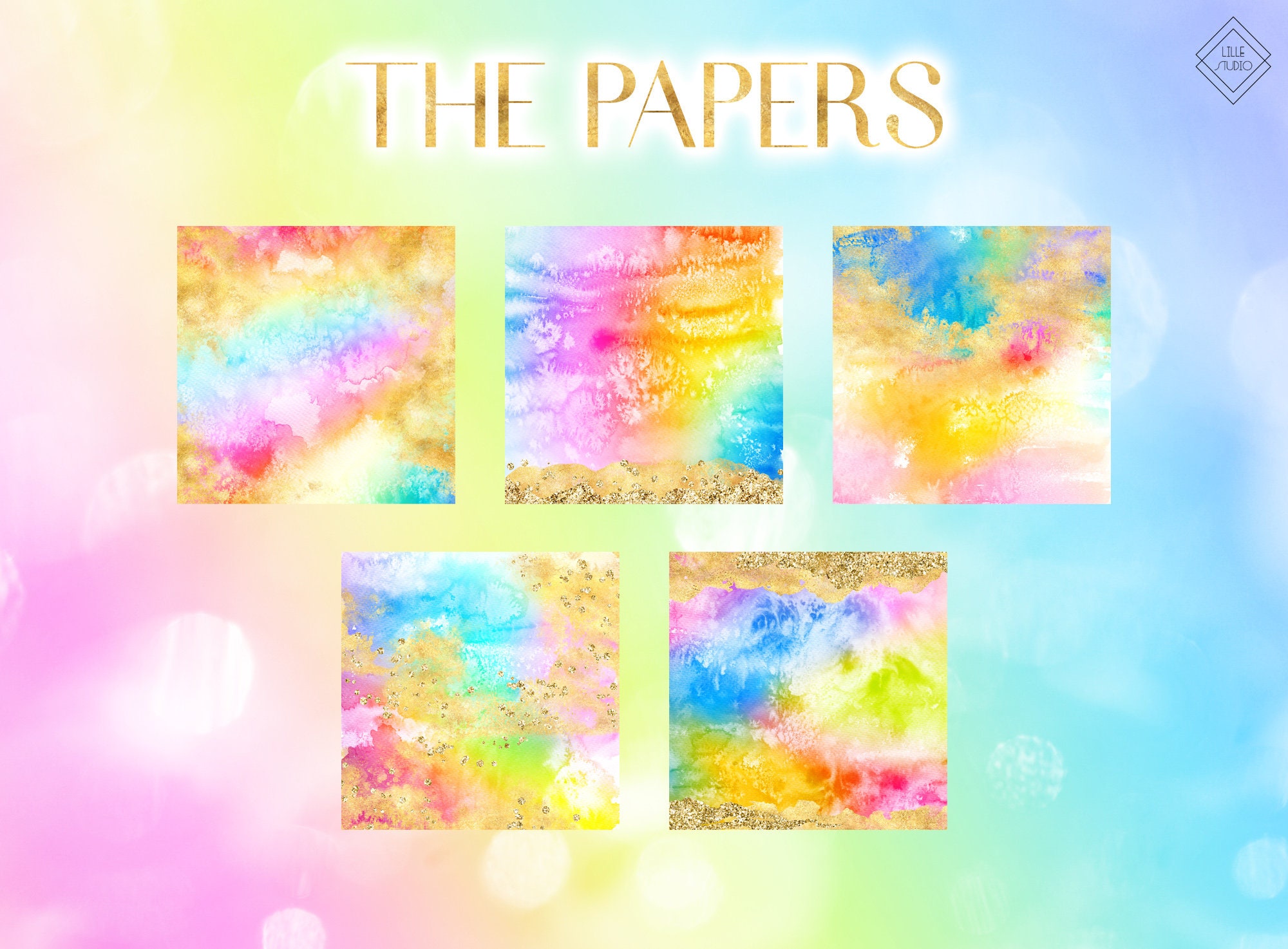 Colorful Rainbow Gold Watercolor Digital Paper Background - Etsy
