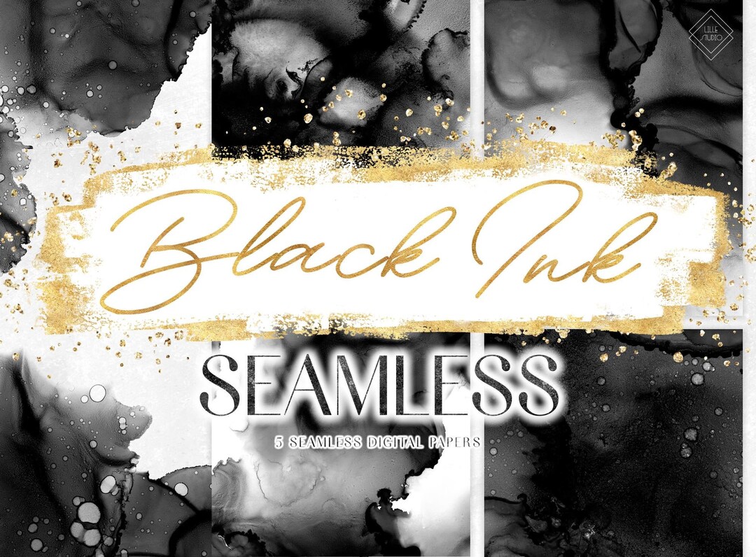 Black & Gray Alcohol Ink Seamless Digital Paper: Abstract Watercolor ...