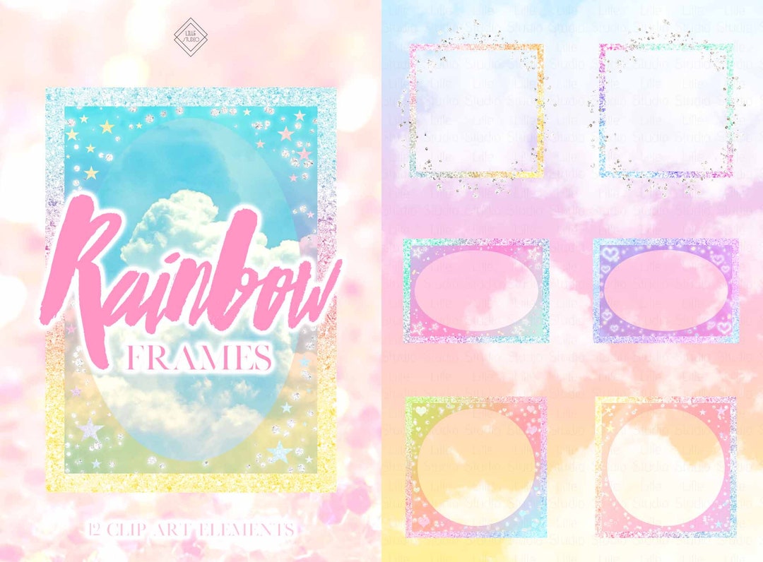 Pastel Rainbow Glitter Clipart Frames: Colorful Gradient Borders ...