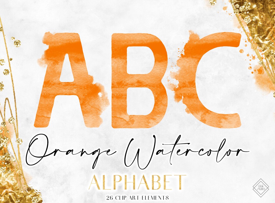 Orange Watercolor Digital Alphabet - Water Color Letter PNG Clipart ...