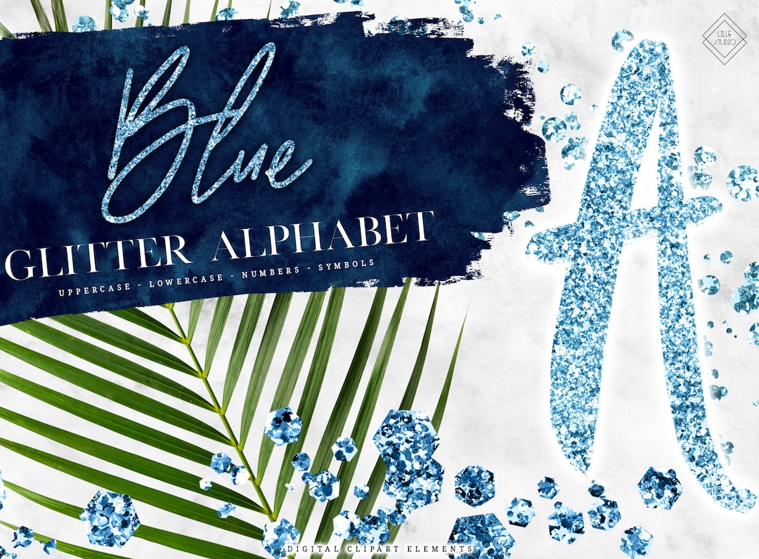 Blue Glitter Alphabet Clipart: Sparkle Monogram Letters (PNG Digital ...