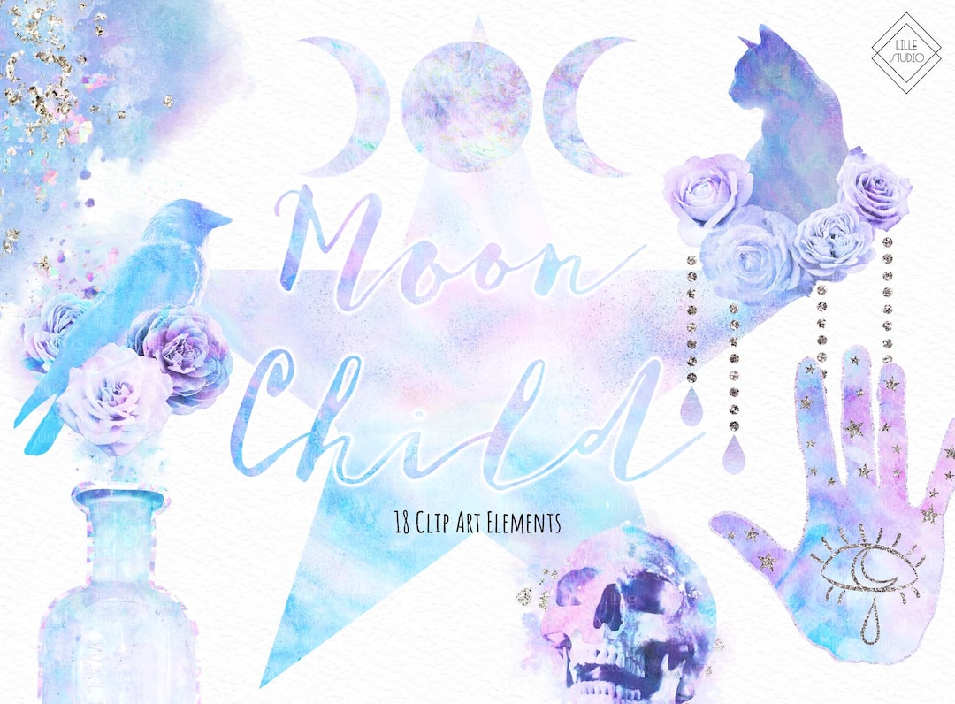 Moon Witch Clipart: Pastel Goth Halloween Graphics, Magic Gothic ...