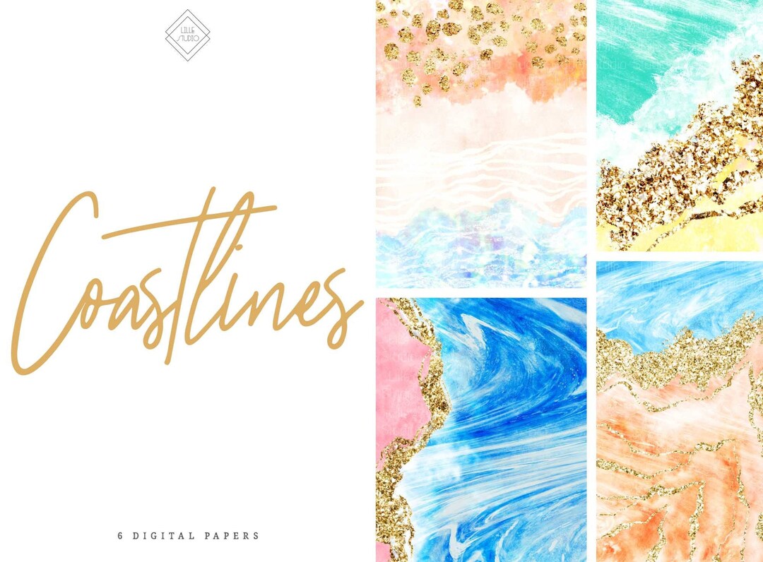 Summer Ocean Beach Digital Paper - Abstract Modern Wave Background ...