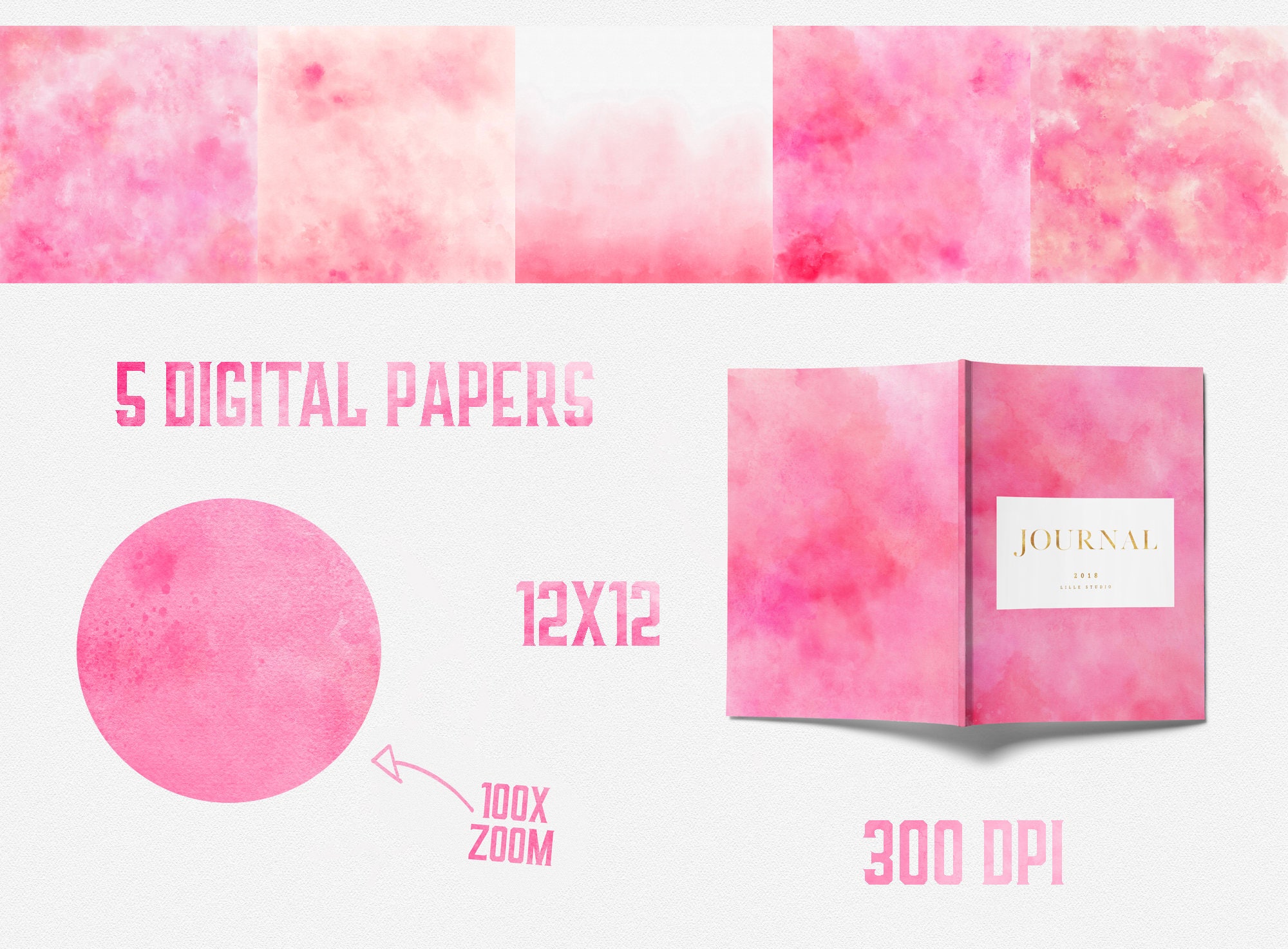 Hot Pink Watercolor Digital Paper Blush Rose Water Color - Etsy