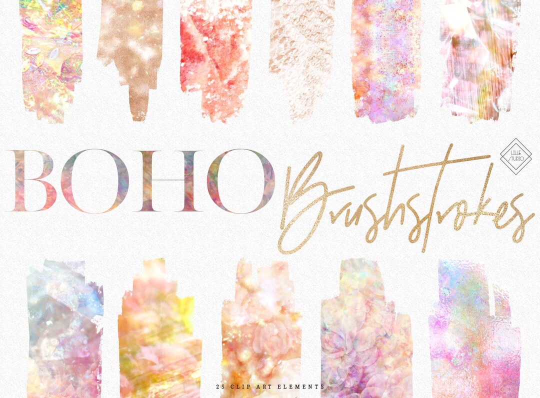 Boho Brush Stroke Clipart: Colorful Bright Bohemian Rainbow PNG ...