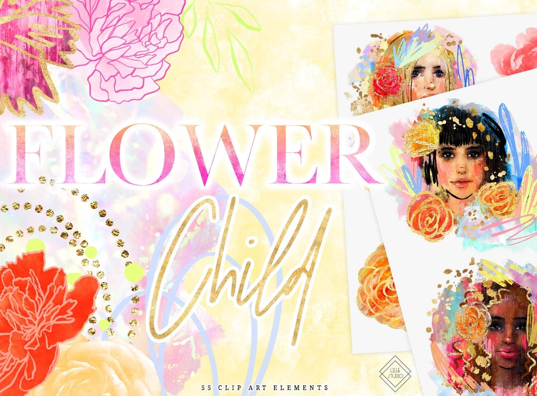 Boho Abstract Flower Girl Clipart Bohemian Clip Art Modern Floral ...