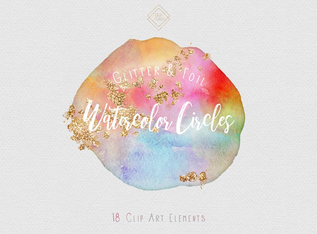 Rainbow Glitter Brush Strokes Watercolor Clipart - Watercolour Gold ...