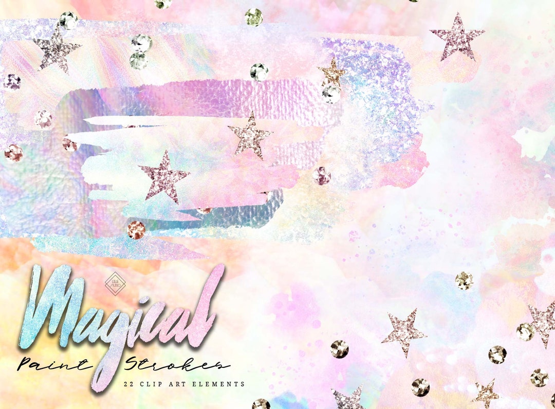 Holographic Watercolor Unicorn Clipart Brush Strokes - Pastel Rainbow ...