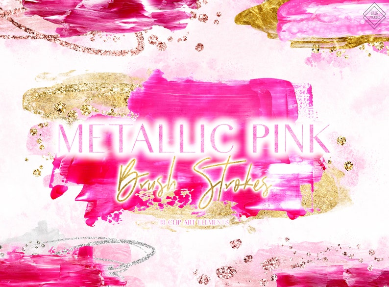 Metallic Pink Brush Stroke PNG Clipart Rose Gold Silver | Etsy