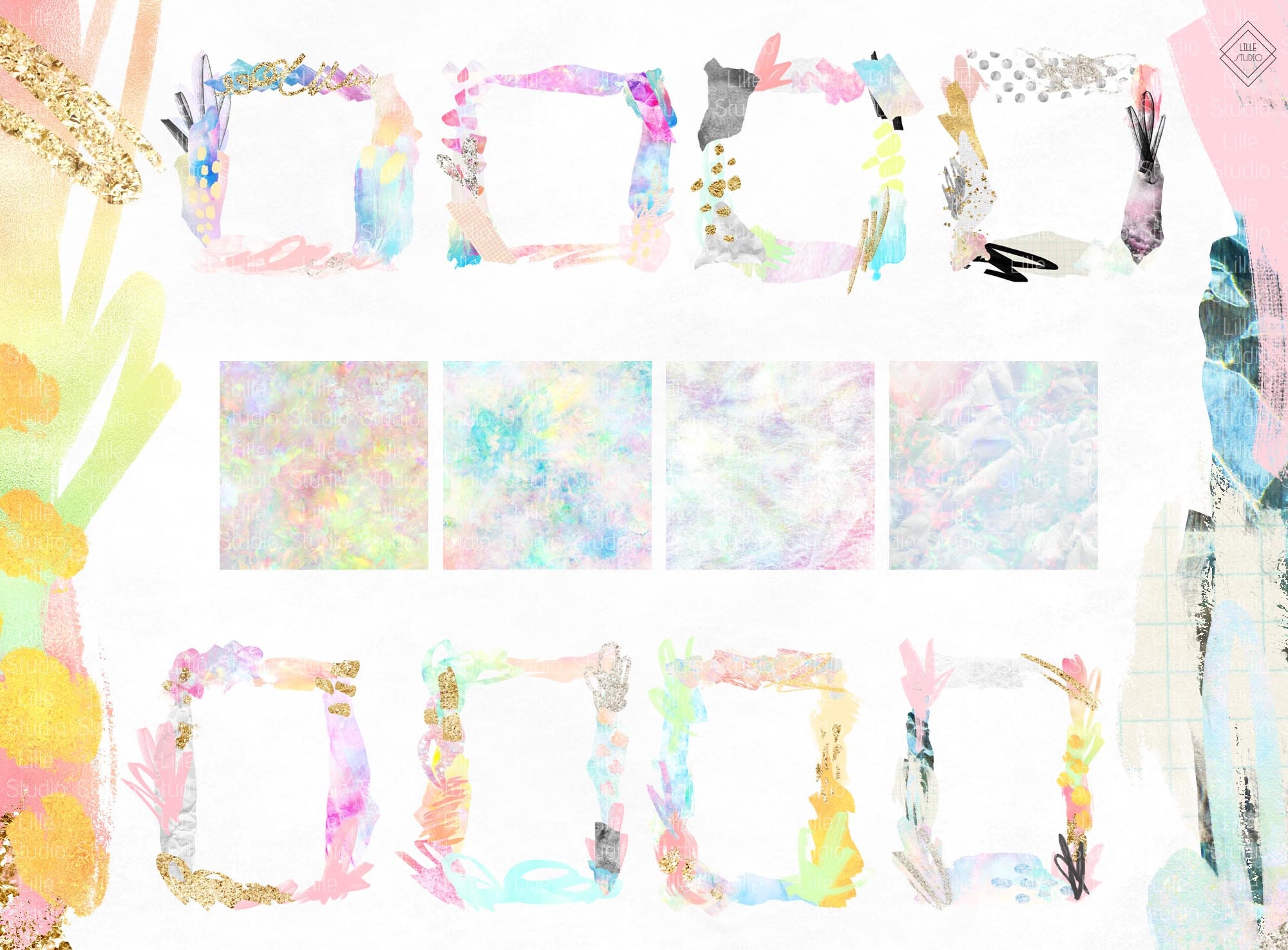 Watercolor Border Clipart: Colorful Rainbow Glitter Frames, Abstract ...