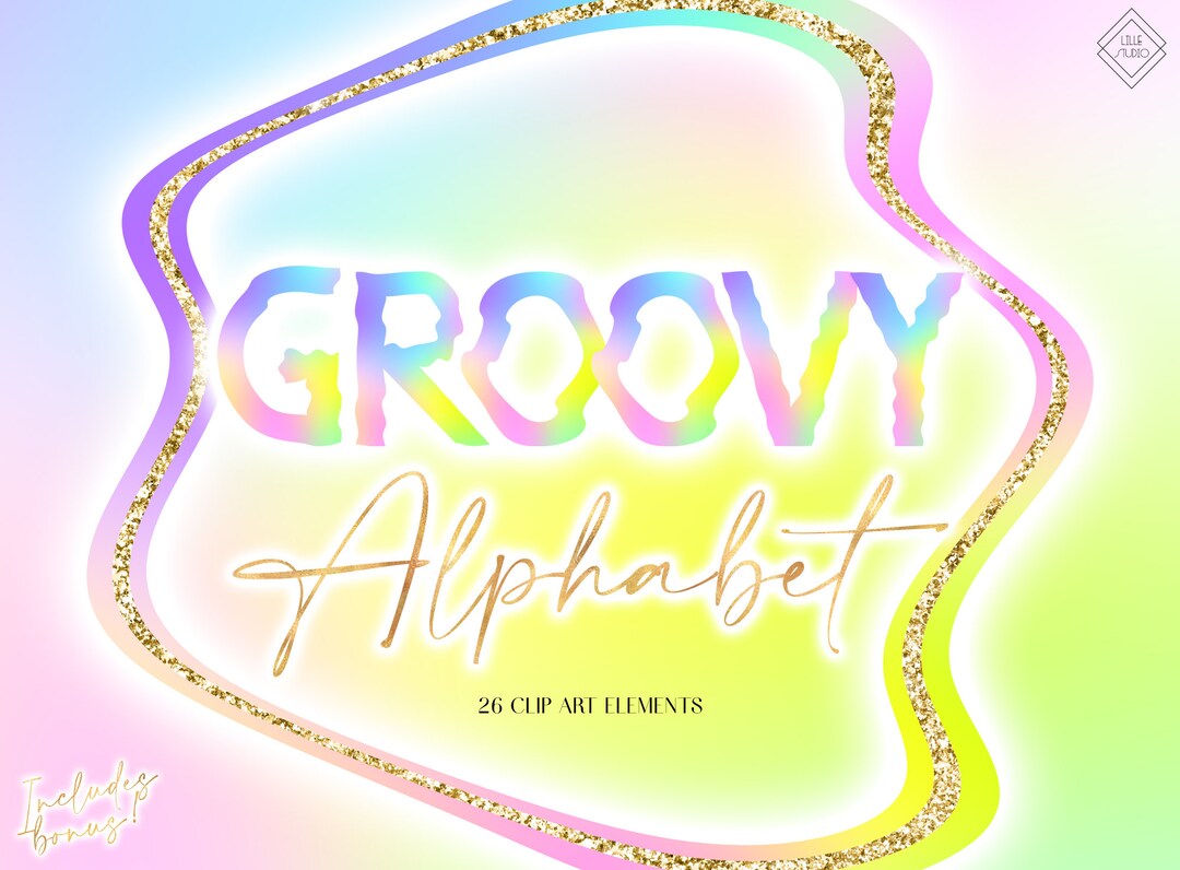 Groovy Rainbow Alphabet Clipart PNG - Colorful Neon Digital Monogram ...
