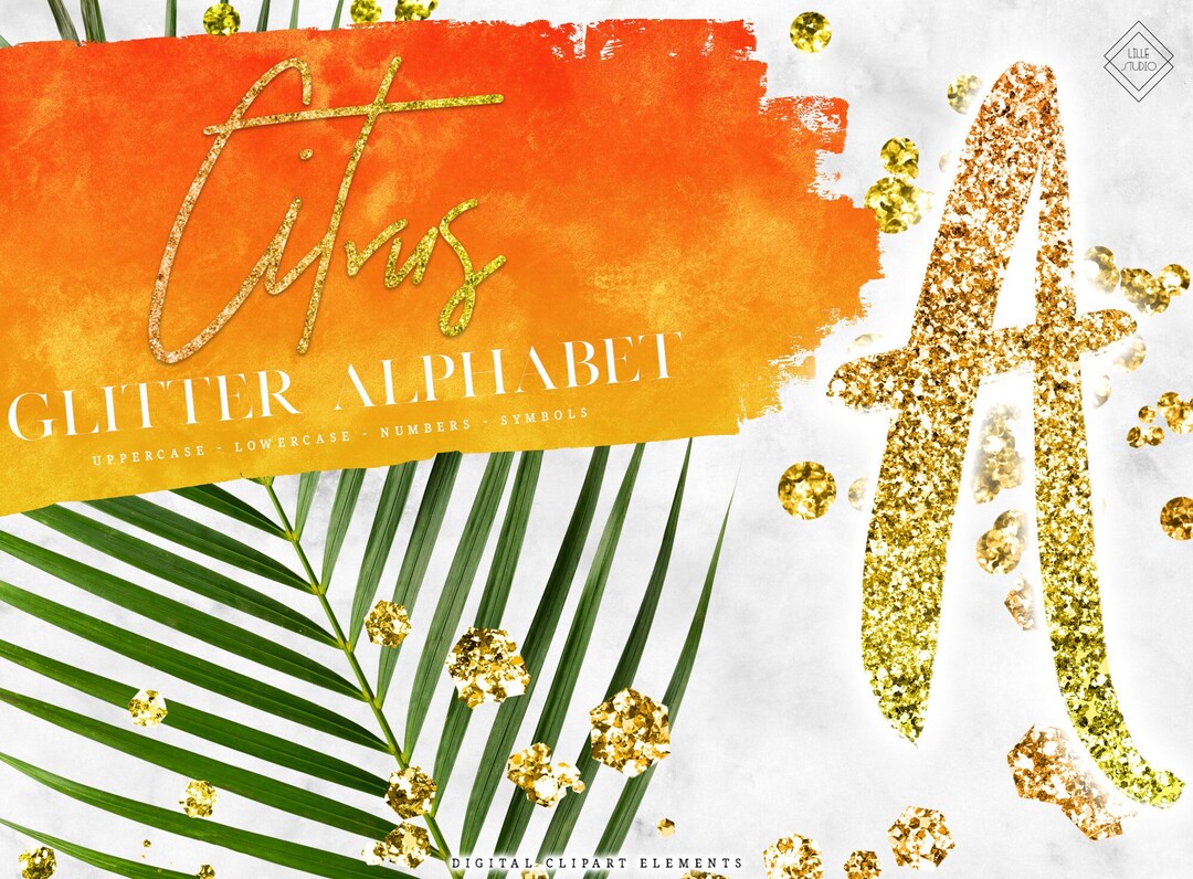 Orange Glitter Digital Alphabet Clipart - Yellow Monogram Letter Clip ...