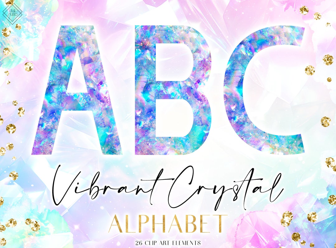 Colorful Crystal Alphabet Clipart: Boho Quartz Stone Monogram Letters ...