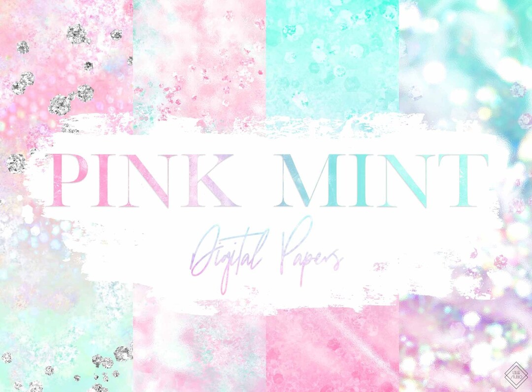 Pink Mint Green Digital Paper - Watercolor Mermaid Sea Glitter ...