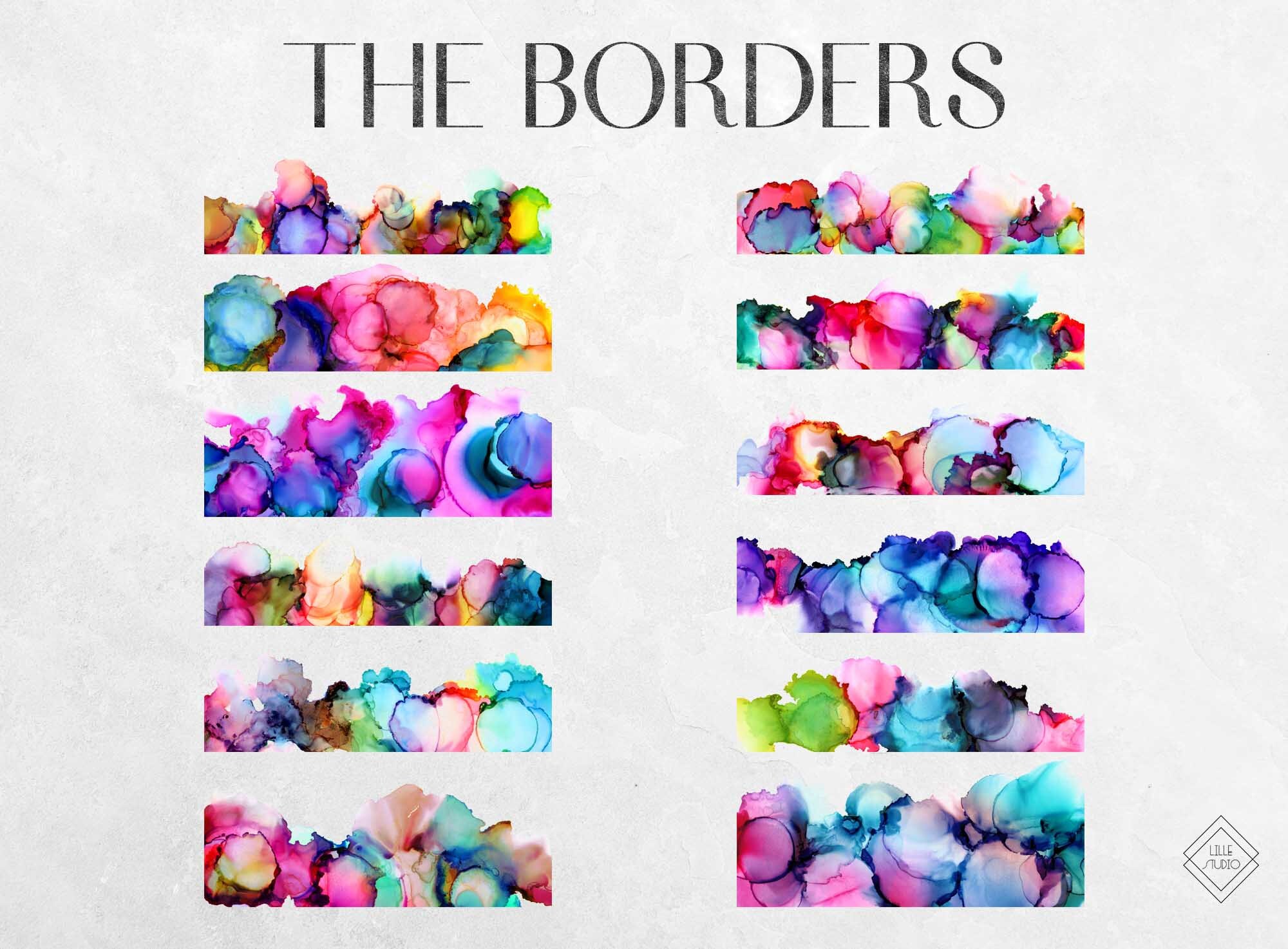 Rainbow Alcohol Ink Clipart Borders: Colorful Abstract Watercolor Frame ...