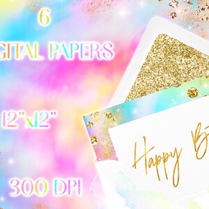 Rainbow Glitter Digital Paper - Colorful Neon Gradient Background ...