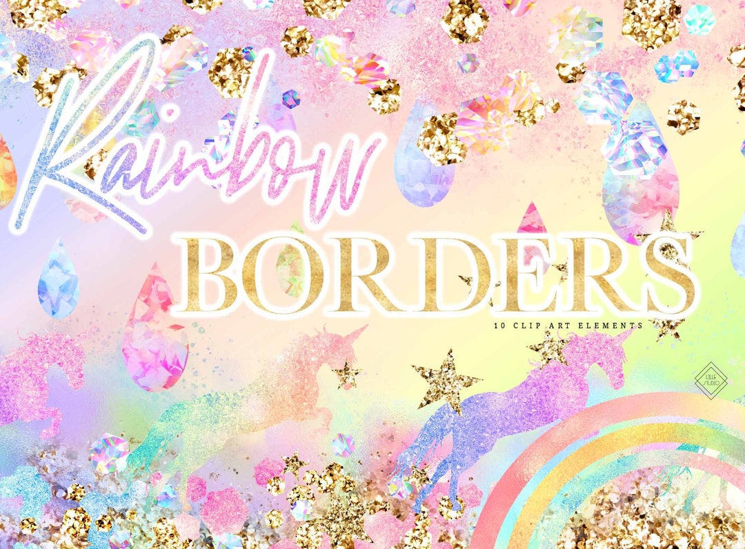 Rainbow Unicorn Clipart Border Pastel Holographic Borders Clip Art ...