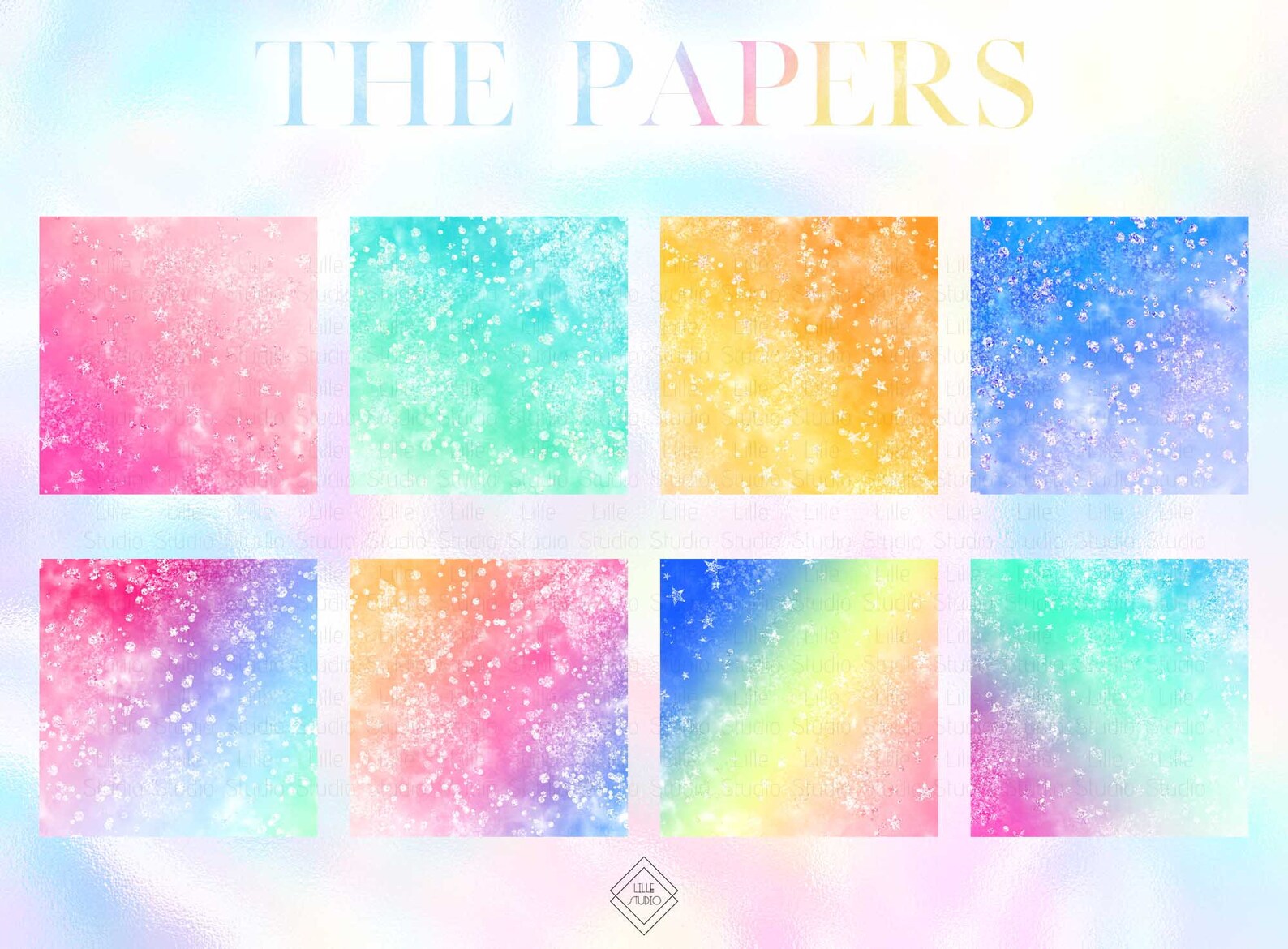 Rainbow Gradient Digital Paper Glitter Galaxy Pink Blue | Etsy