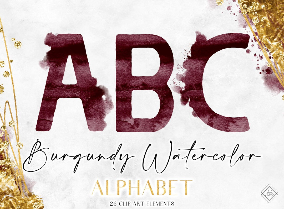 Burgundy Watercolor Digital Alphabet - Water Color Letter PNG Clipart ...
