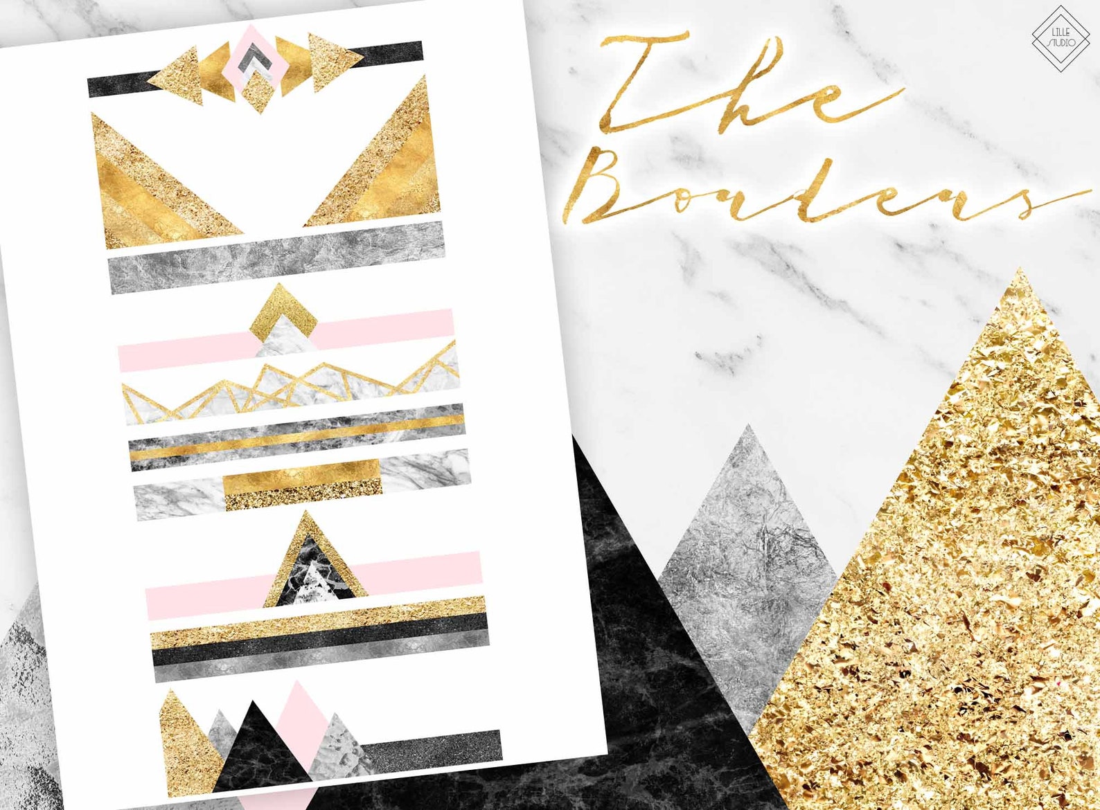 Glam Geometric Gold Frame Clipart Black Marble Borders Clip | Etsy