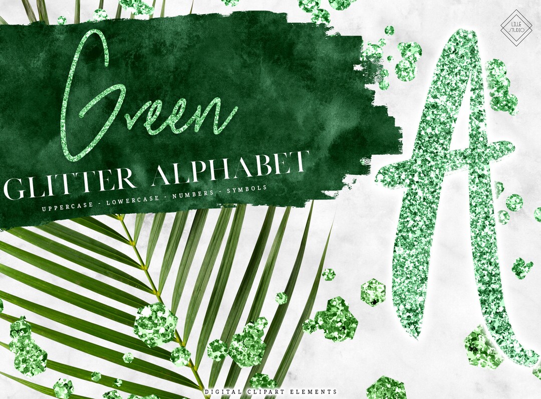 Emerald Green Glitter Alphabet Clipart: Sparkly Monogram Letter (PNG ...