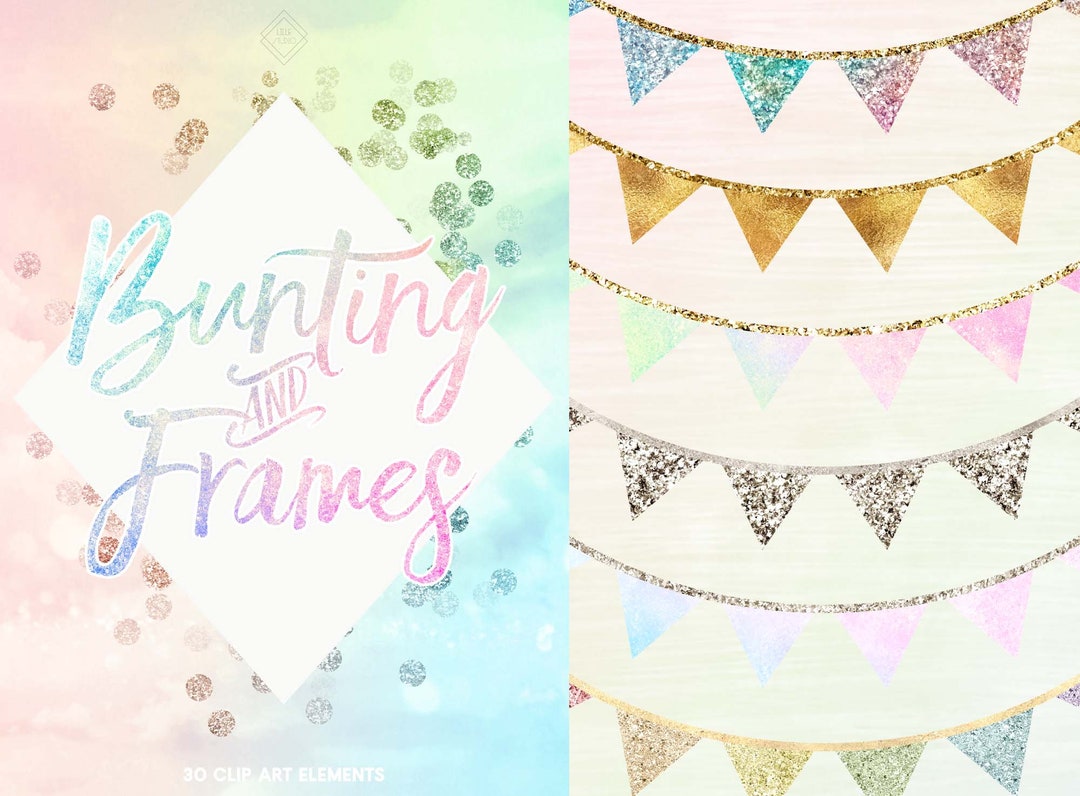 Banner Bunting Clipart - Rainbow Party Flag Glitter Clip Art - Confetti ...
