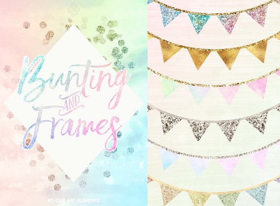 Banner Bunting Clipart Rainbow Party Flag Glitter Clip Art - Etsy