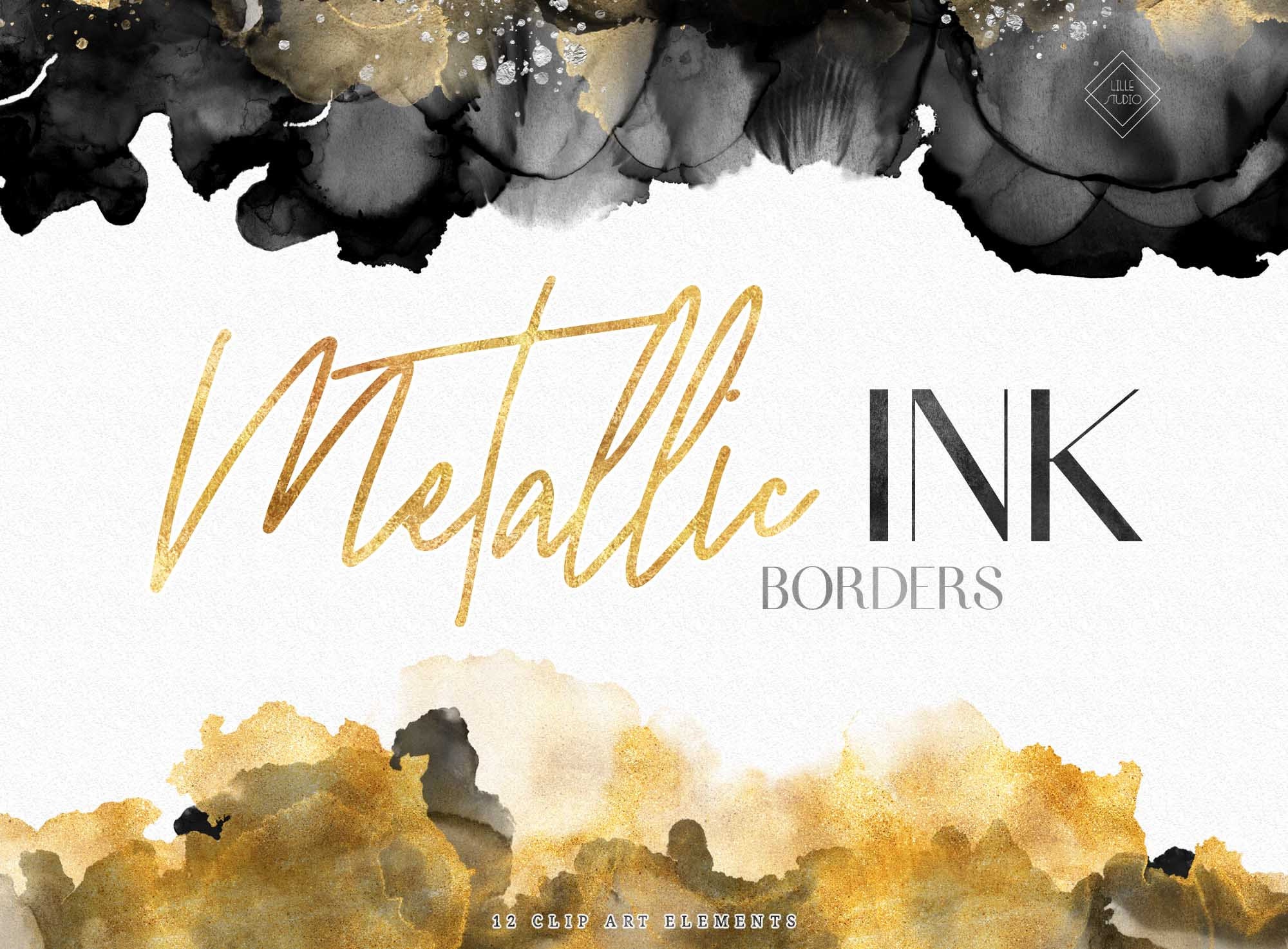 Alcohol Ink Clip Art Borders Watercolor Black Rose Gold | Etsy