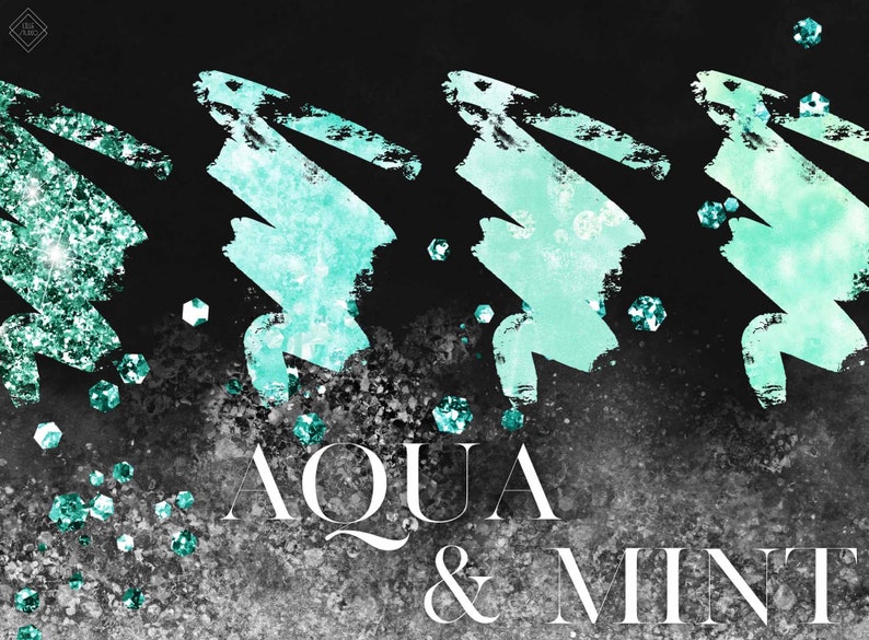 Mint Green Digital Paper: Aqua Glitter Abstract Watercolor Backgrounds ...