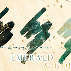 Emerald Green Gold Digital Paper - Watercolor Marble Background ...