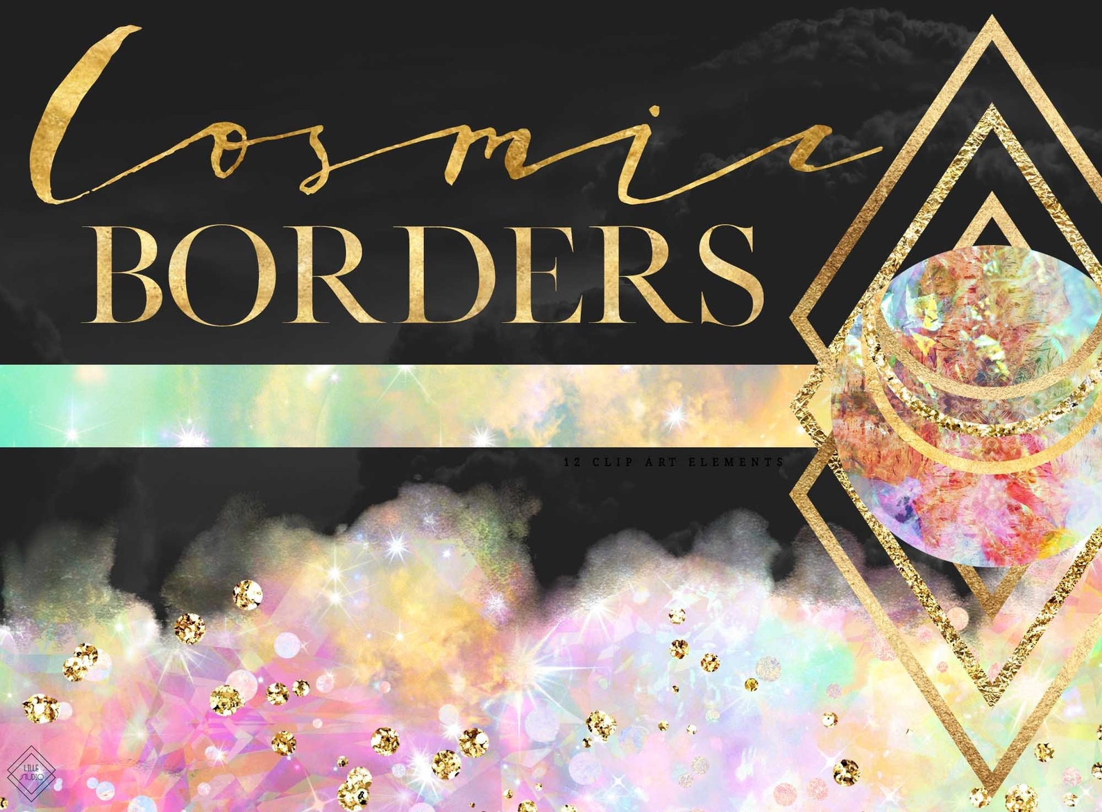 Cosmic Boho Border Clipart Geometric Galaxy Frame Clip Art | Etsy