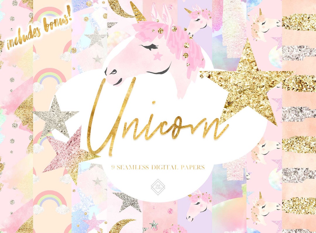 Unicorn Seamless Digital Paper - Rainbow Background Patterns Clipart ...